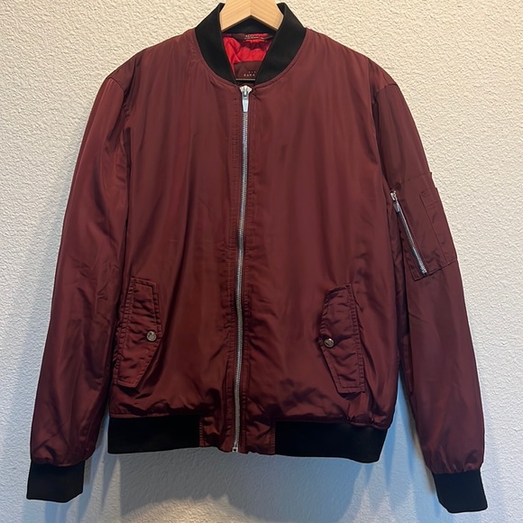 Zara | Jackets & Coats | Zara Man Bomber Jacket Burgundy Large | Poshmark